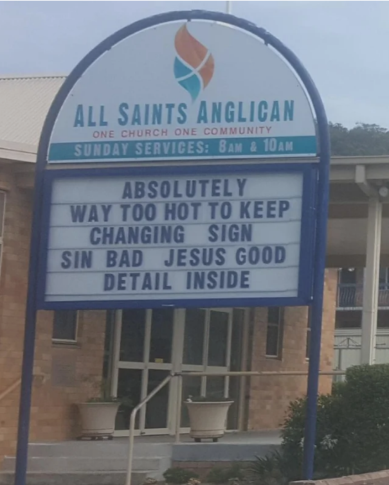 Most Aussie church ever? Hilariously honest sign becomes a hit - Starts ...